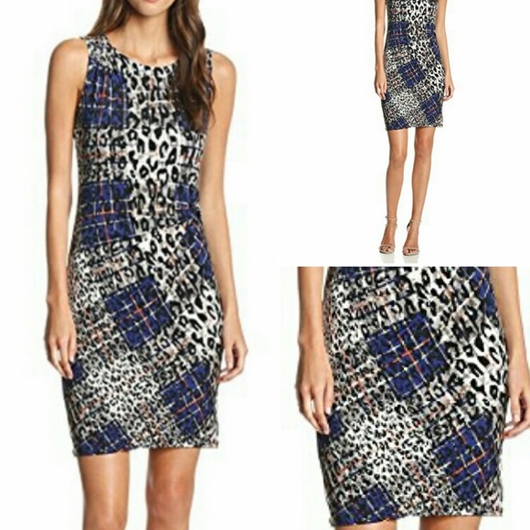 Nine West | Dresses | Nine West Animal Print Plaid Side Knot Dress ...
